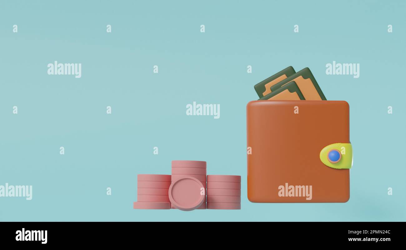 3D Money Saving icon concept. Wallet, bill, coins.Realistic 3d design ...