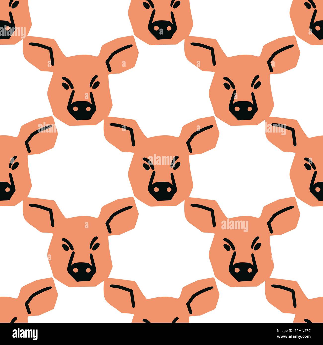 Seamless pattern with pig head illustration in minimalist cutting style ...