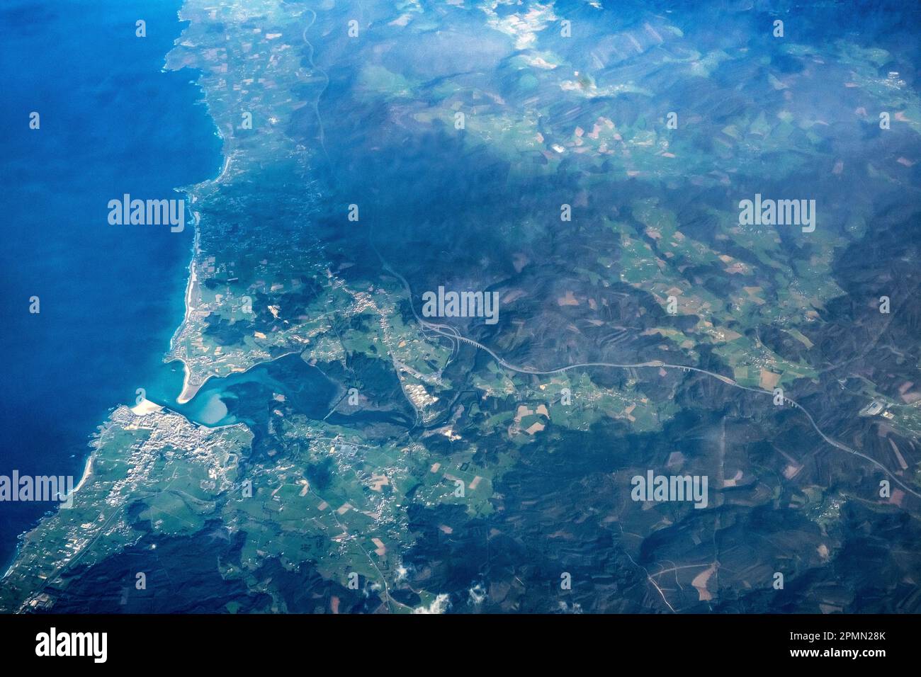 Aerial view of the Ria de Foz, Galicia, northern Spanish coastline ...