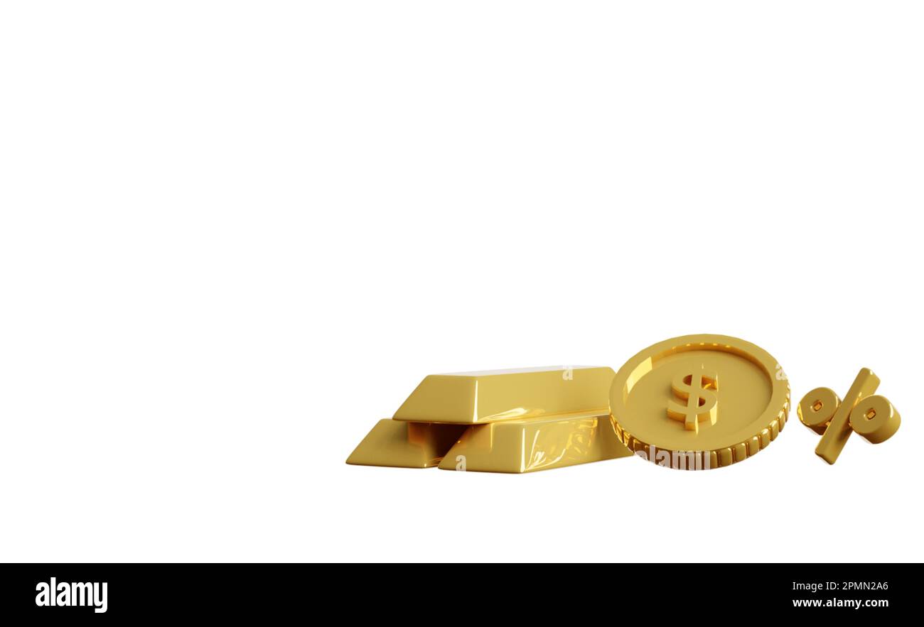 3D render Set of golden coin in different shape isolated on white ...