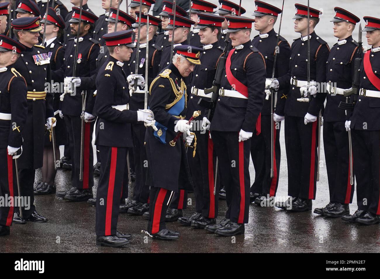 King Charles III inspects Officer Cadets on parade during the 200th ...