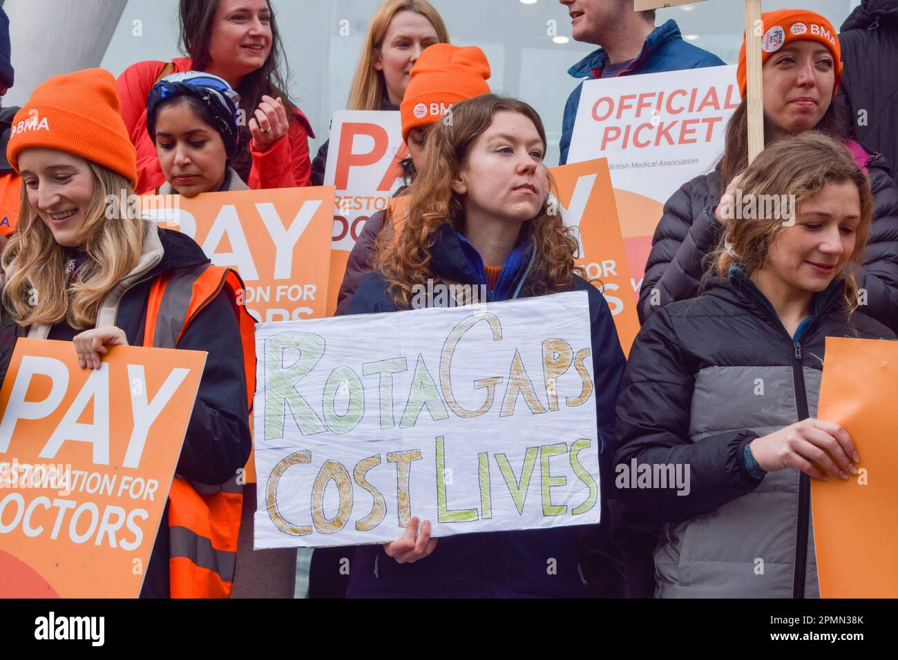 London, England, UK. 14th Apr, 2023. Junior doctors stand at the ...