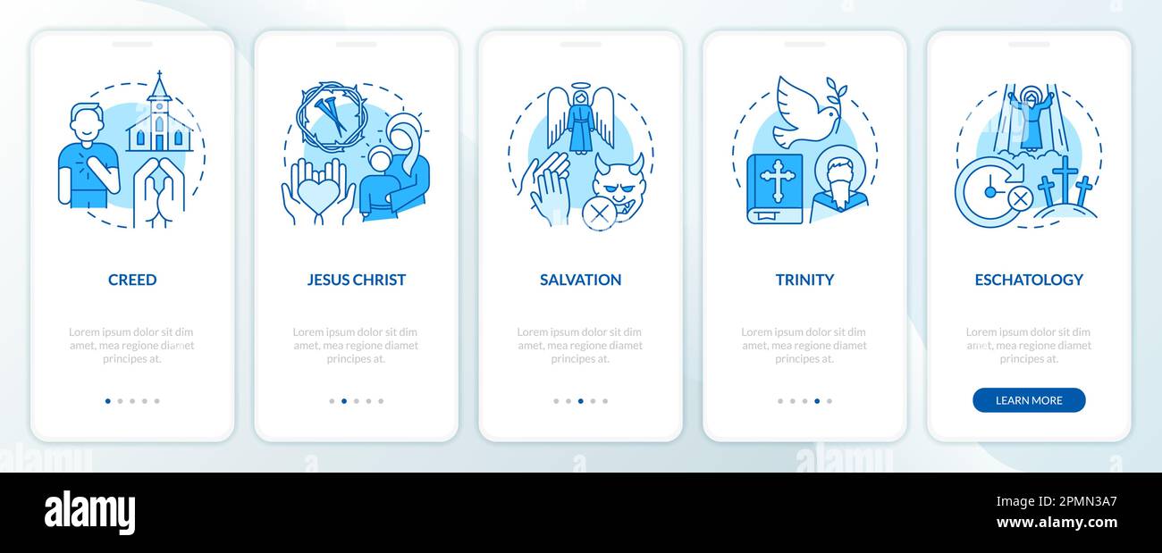 Christian beliefs blue onboarding mobile app screen Stock Vector Image ...