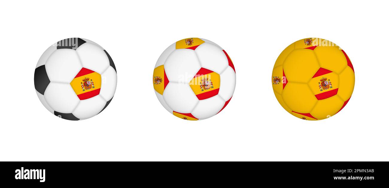 Collection football ball with the Spain flag. Soccer equipment mockup ...
