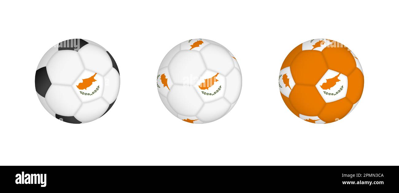 Collection football ball with the Cyprus flag. Soccer equipment mockup ...