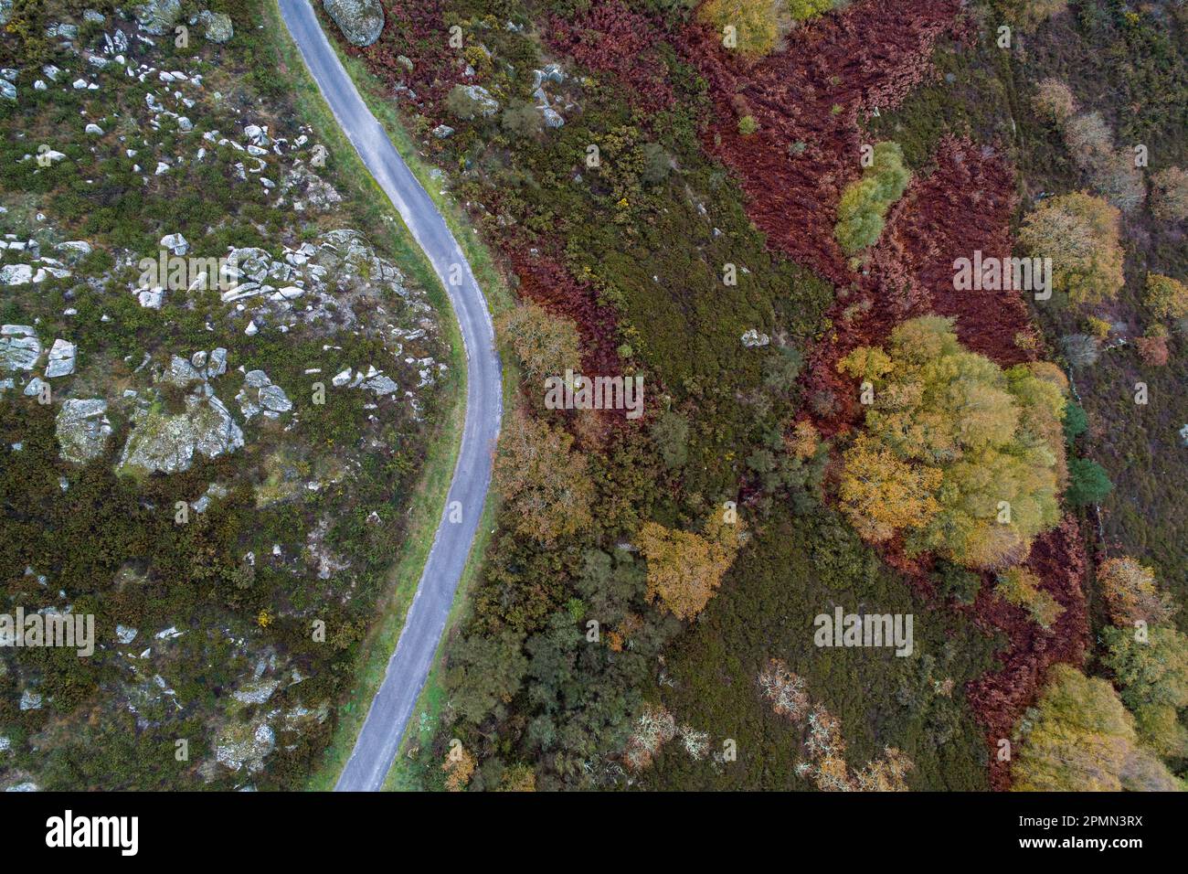 zenithal aerial drone view of a mountain road Stock Photo - Alamy