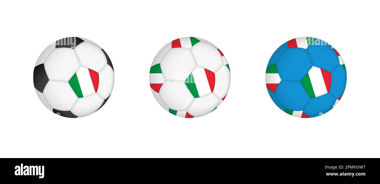Collection football ball with the Italy flag. Soccer equipment mockup ...