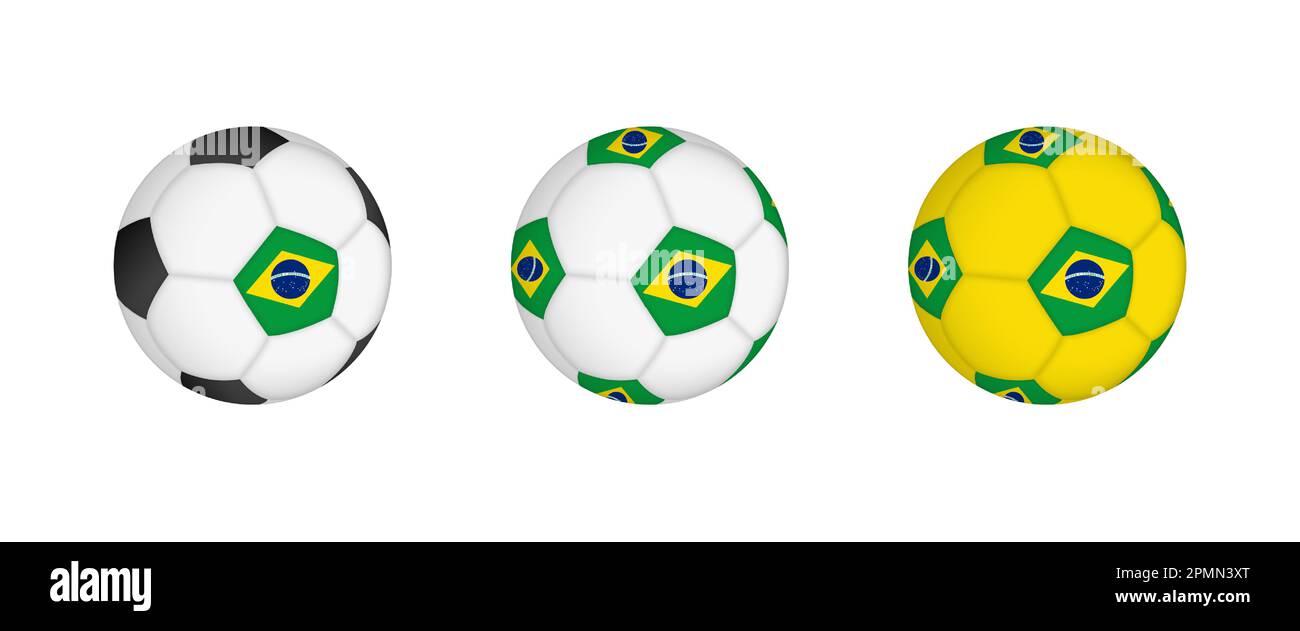 Collection football ball with the Brazil flag. Soccer equipment mockup ...