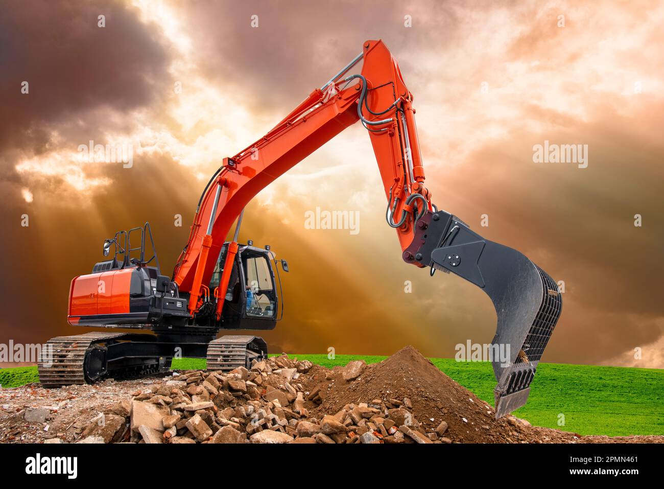 excavator ist digging and working at construction site Stock Photo - Alamy