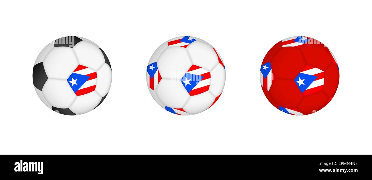 Collection football ball with the Puerto Rico flag. Soccer equipment ...