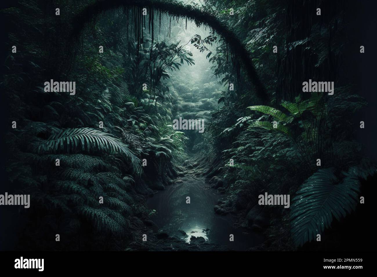Night tropical jungle background. Atmospheric rainforest Stock Photo ...