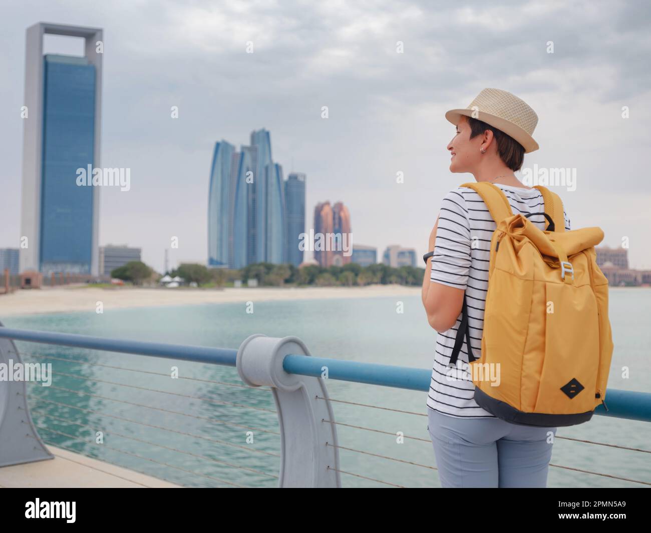 travel to the United Arab Emirates, Happy young asian female traveler ...