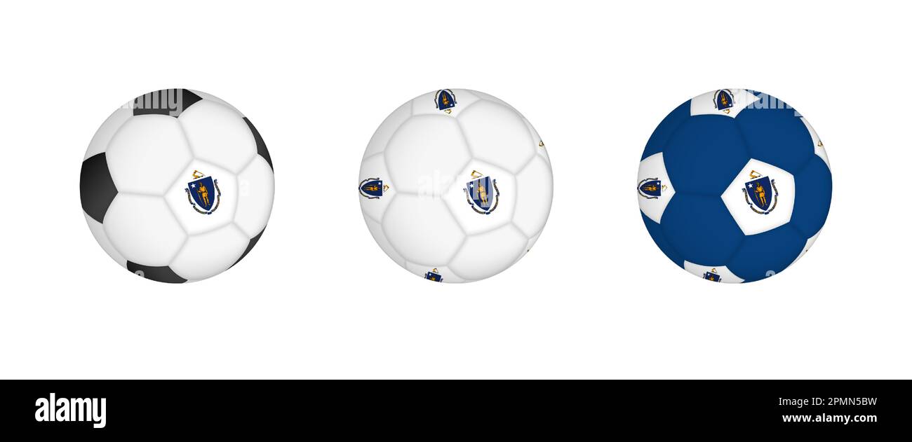 Collection football ball with the Massachusetts flag. Soccer equipment ...