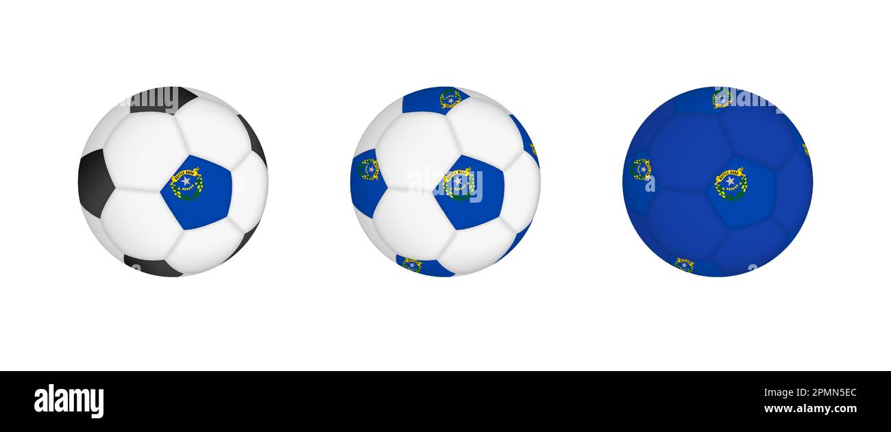 Collection football ball with the Nevada flag. Soccer equipment mockup ...