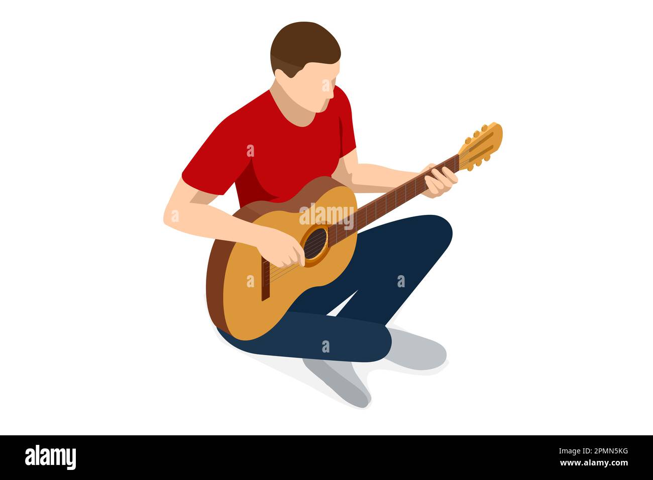 Isometric Classical Acoustic Six-String Guitar. Man sitting on the ...
