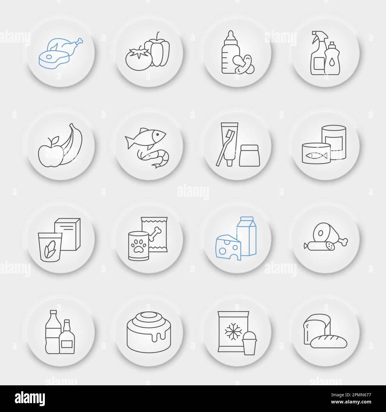 Supermarket Departments Line Icon Set Grocery Collection Vector Sketches Neumorphic Ui Ux