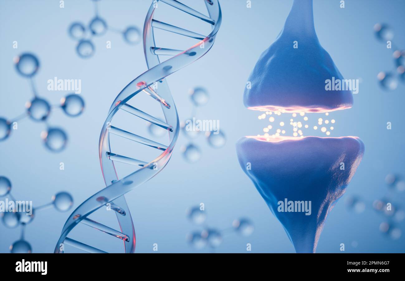 Synapse of neuron cell, biology concept, 3d rendering. Digital drawing ...