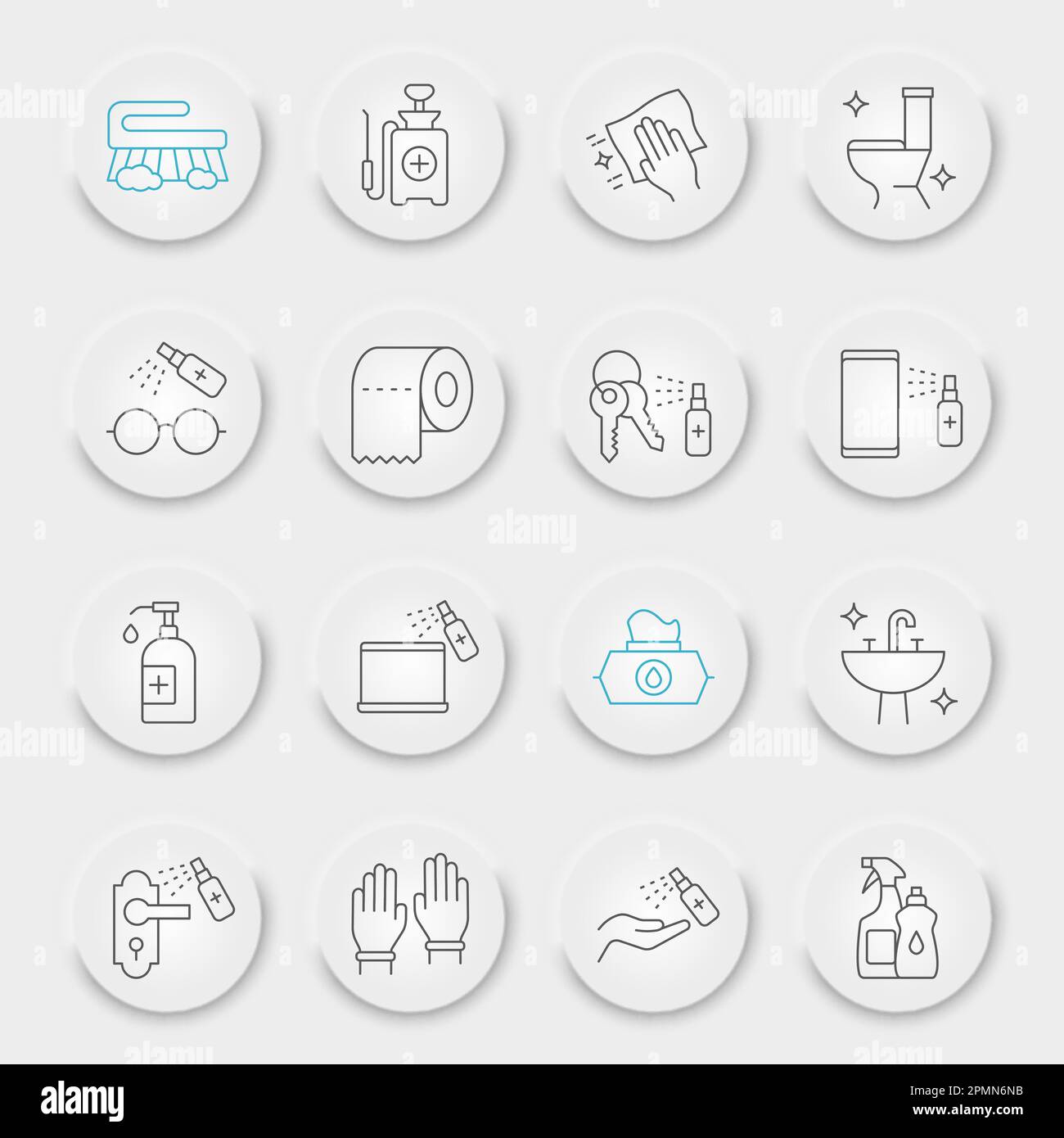 Disinfection Line Icon Set Cleaning Symbols Collection Vector Sketches Neumorphic Ui Ux
