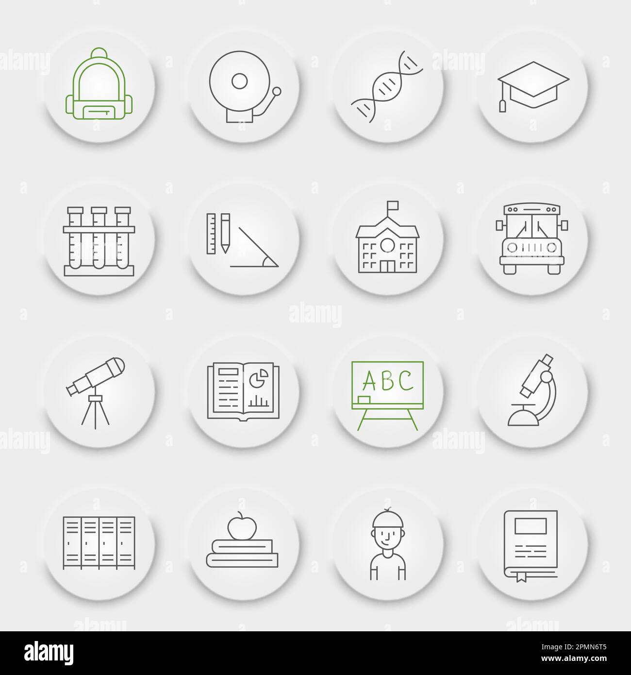 School Line Icon Set Education Symbols Collection Vector Sketches Neumorphic Ui Ux Buttons