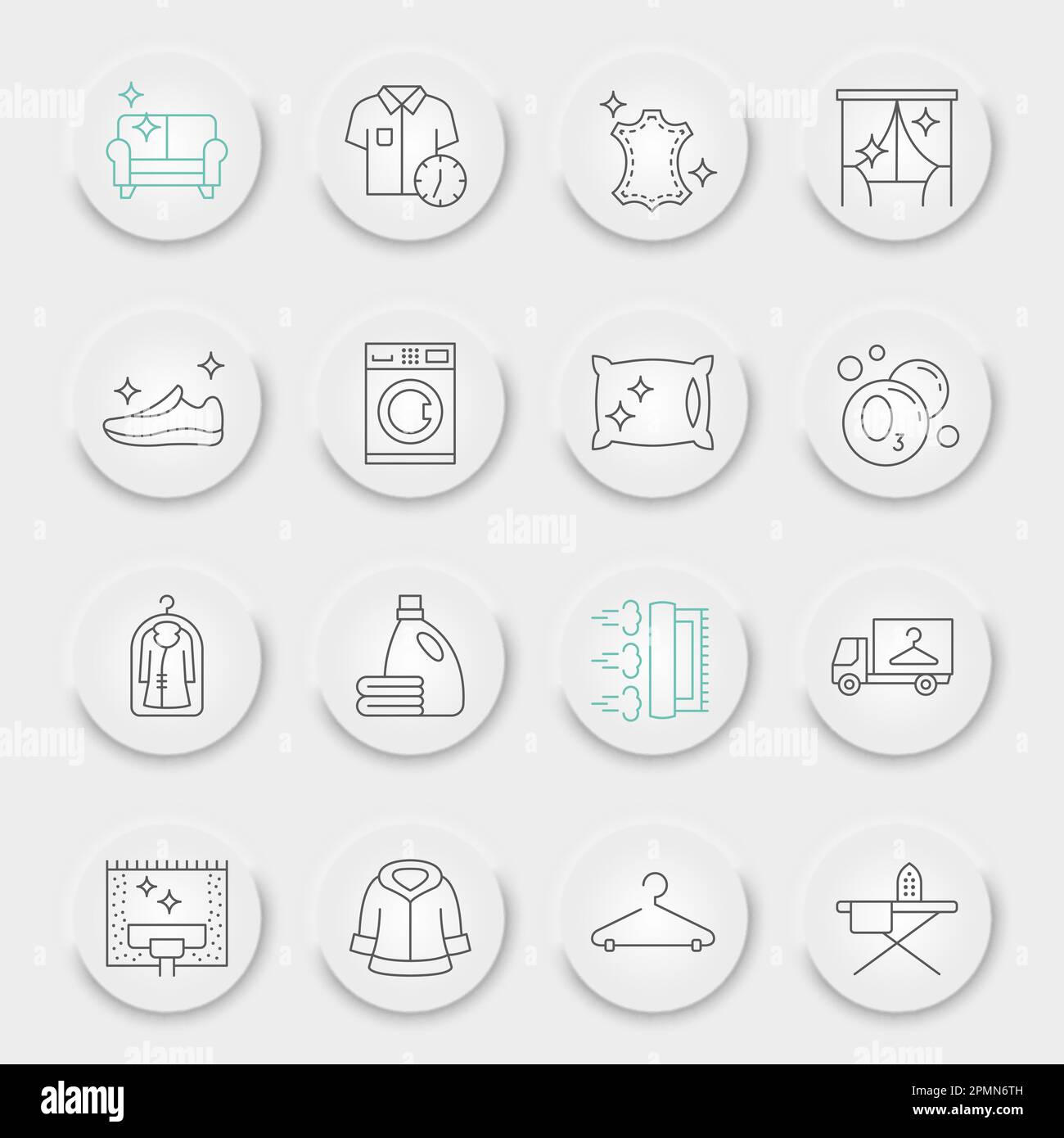 Dry Cleaning Line Icon Set Laundry Symbols Collection Vector Sketches Neumorphic Ui Ux