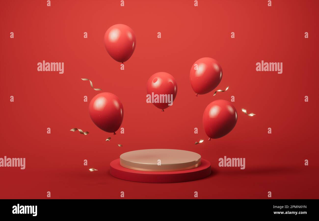 Balloons and stage, 3d rendering. Digital drawing Stock Photo - Alamy