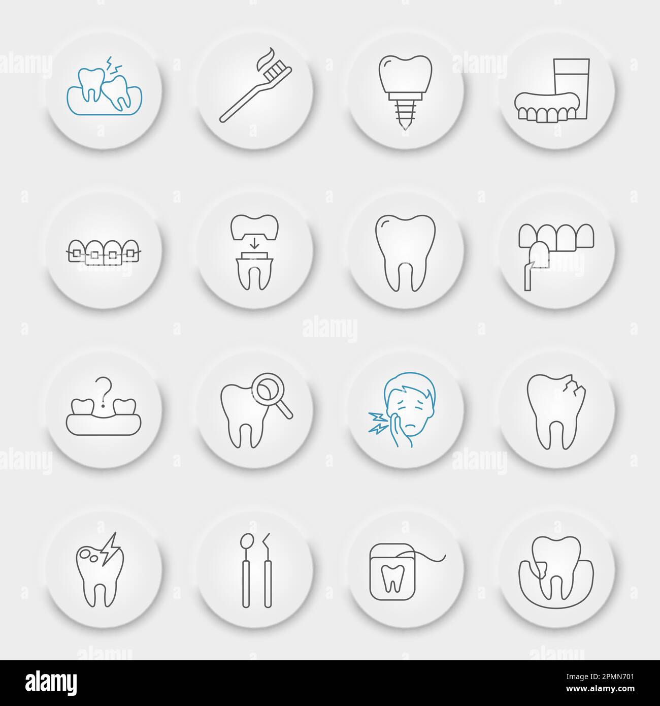 Dental line icon set, dentistry collection, vector sketches, neumorphic ...