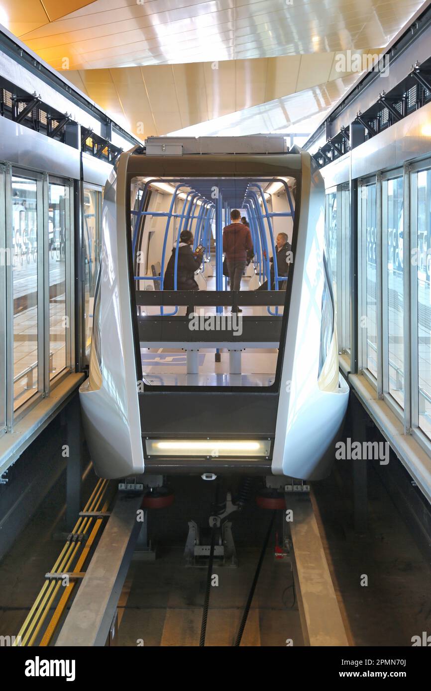 Train unit on the new Luton Airport DART passenger transit system which ...