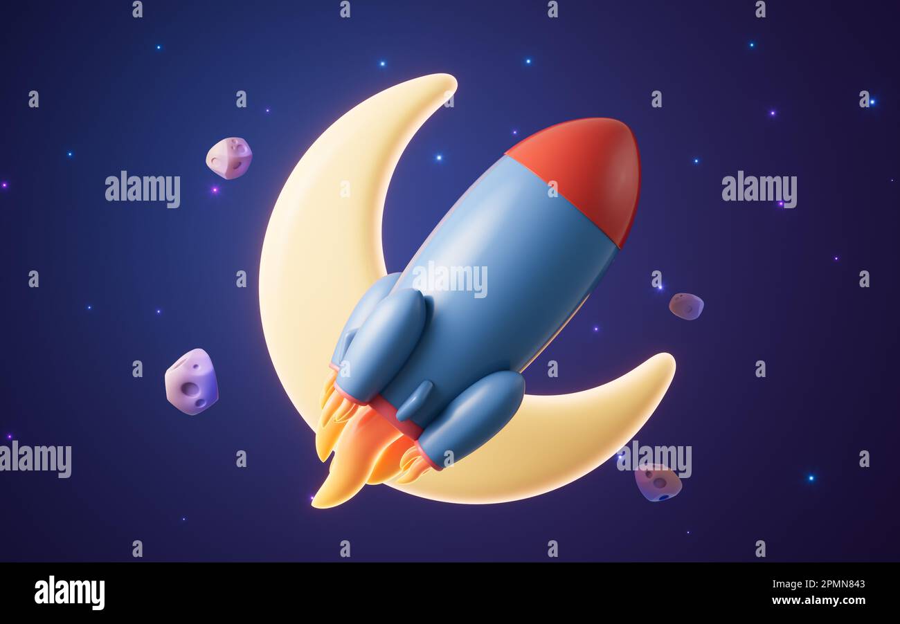 Rocket and outer space, 3d rendering. Digital drawing Stock Photo - Alamy
