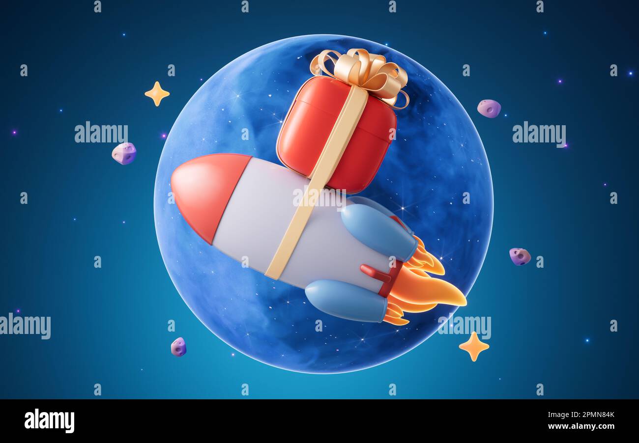 Rocket and outer space, 3d rendering. Digital drawing Stock Photo - Alamy