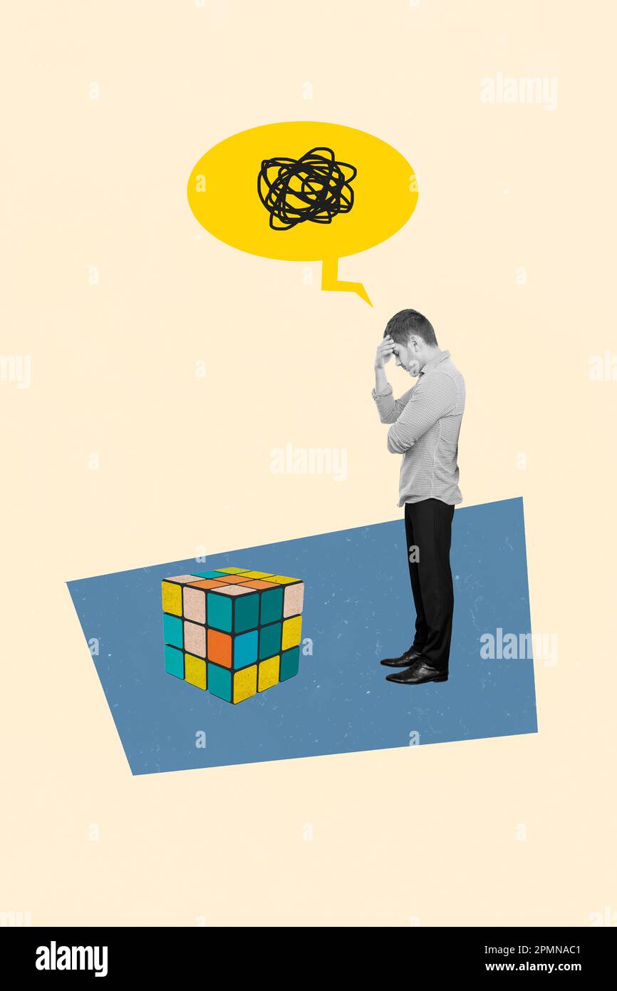 Vertical collage image of clueless upset mini black white colors guy ...