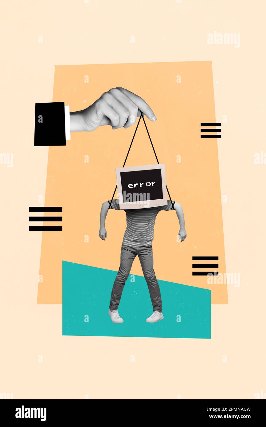 Photo cartoon comics sketch collage picture of guy screen instead head ...