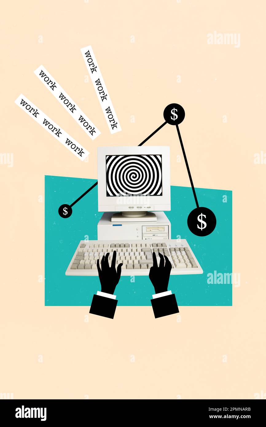 Artwork magazine collage picture of busy worker having earning money ...