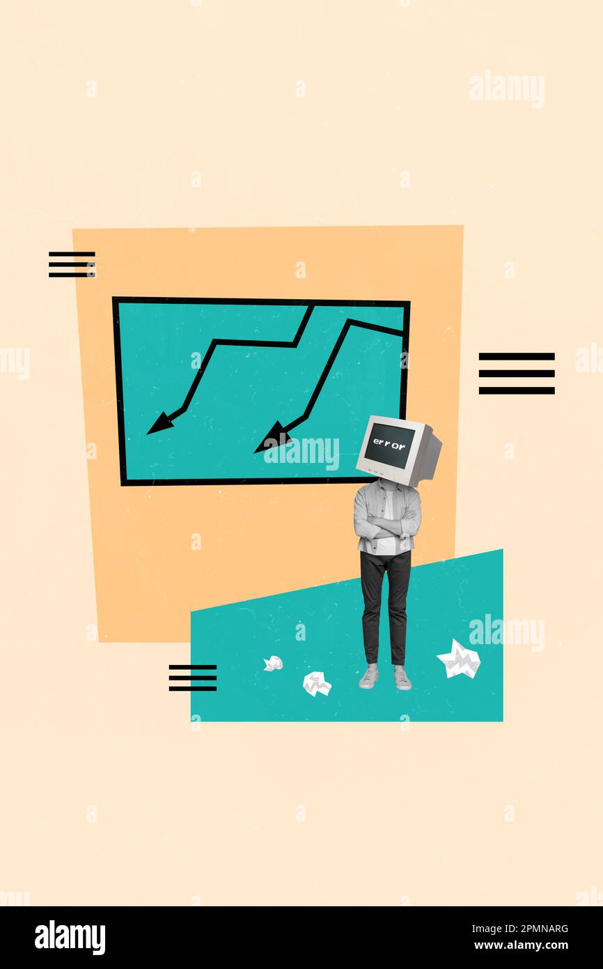 Vertical collage picture of mini black white effect guy pc monitor ...