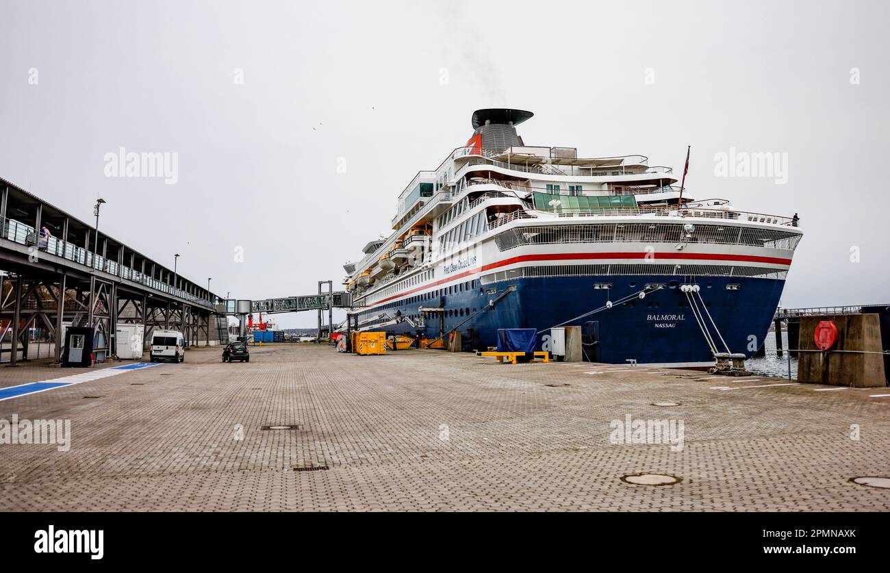 Kiel, Germany. 14th Apr, 2023. The "Balmoral" is moored at Kiel's ...