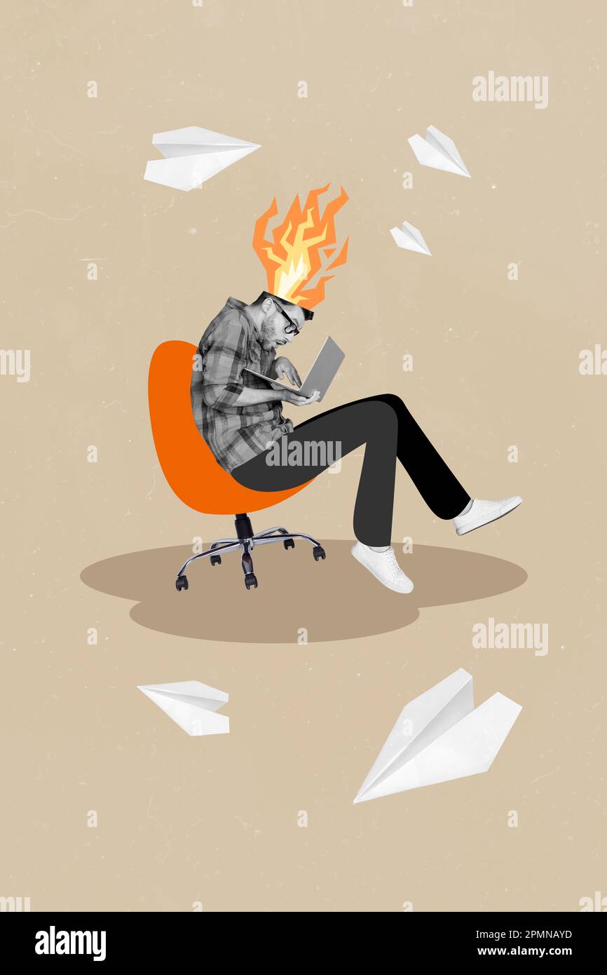 Creative 3d photo artwork graphics collage painting of busy guy burning ...
