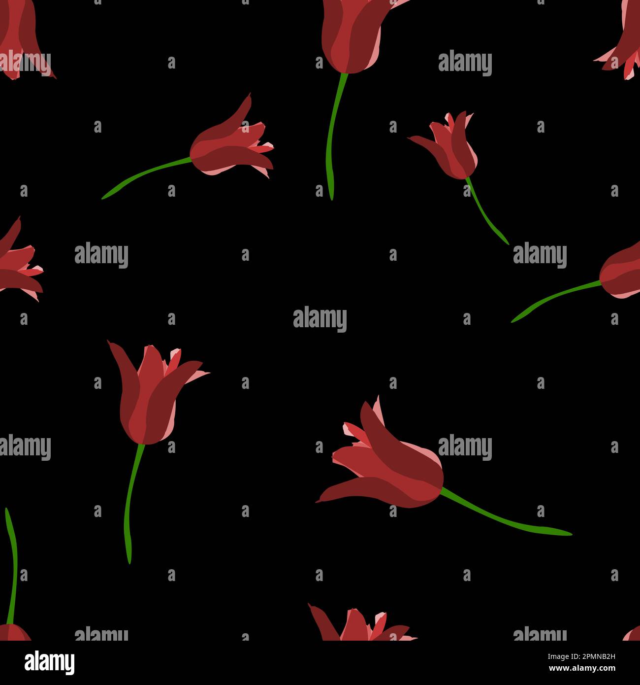 Seamless vector pattern: a red tulip with a black background. With ...