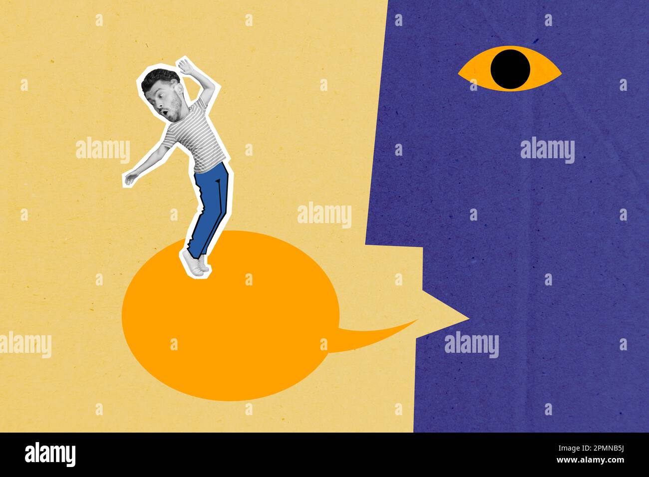 Collage artwork graphics picture of funny impressed guy walking big ...