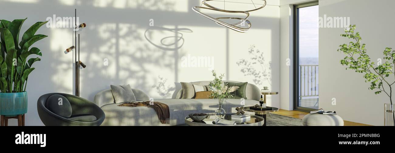 Large luxury modern bright interiors Living room mockup banner ...