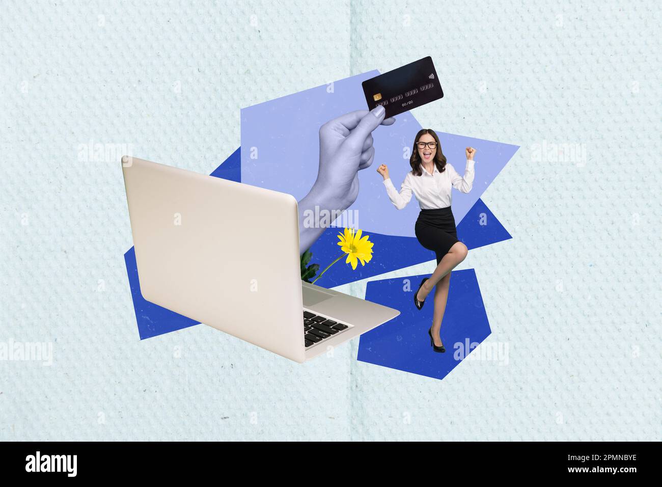 Picture collage young business lady earn stock money income credit card ...