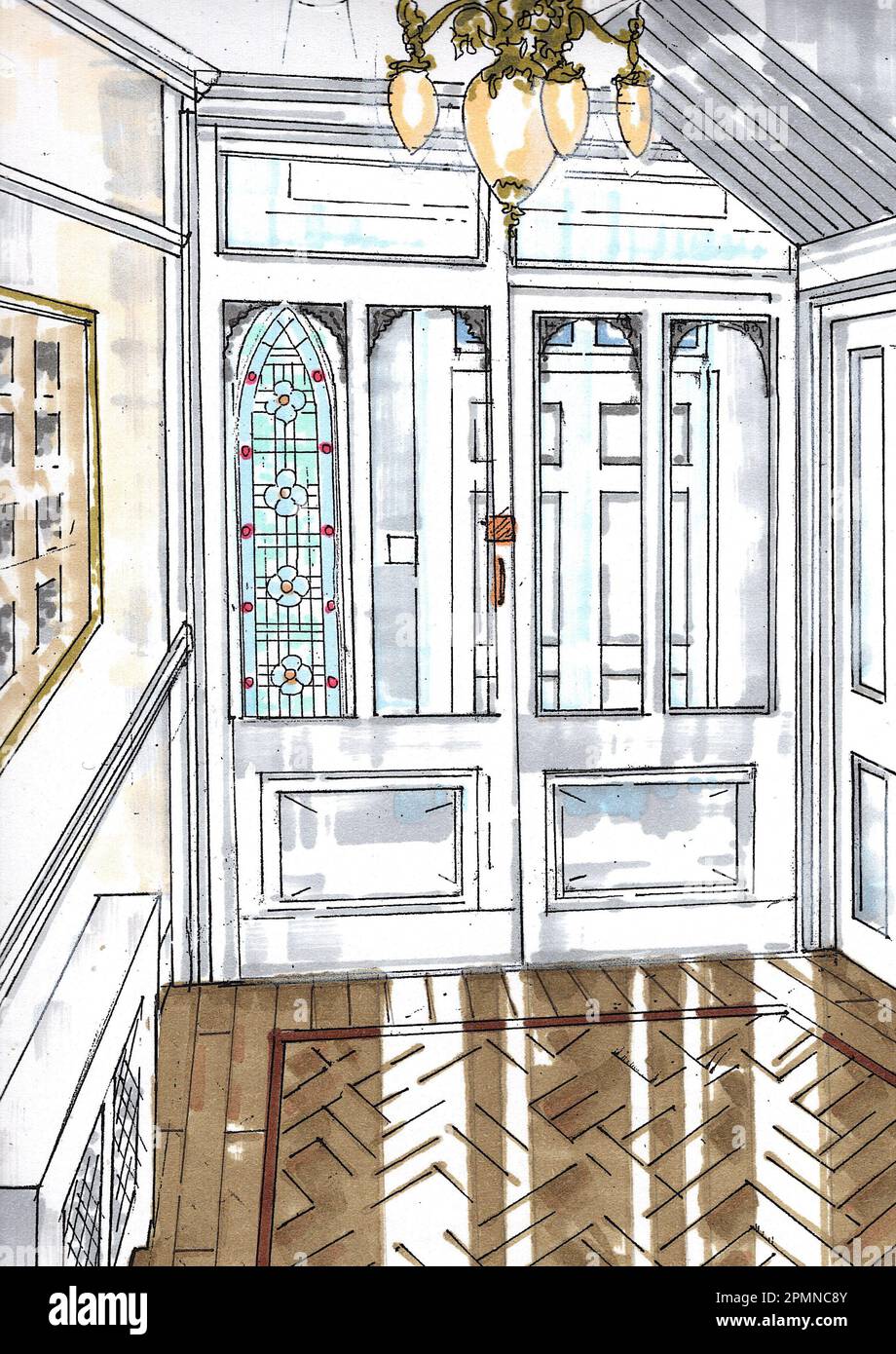 Interior detail sketch of a traditional style hallway Stock Photo - Alamy