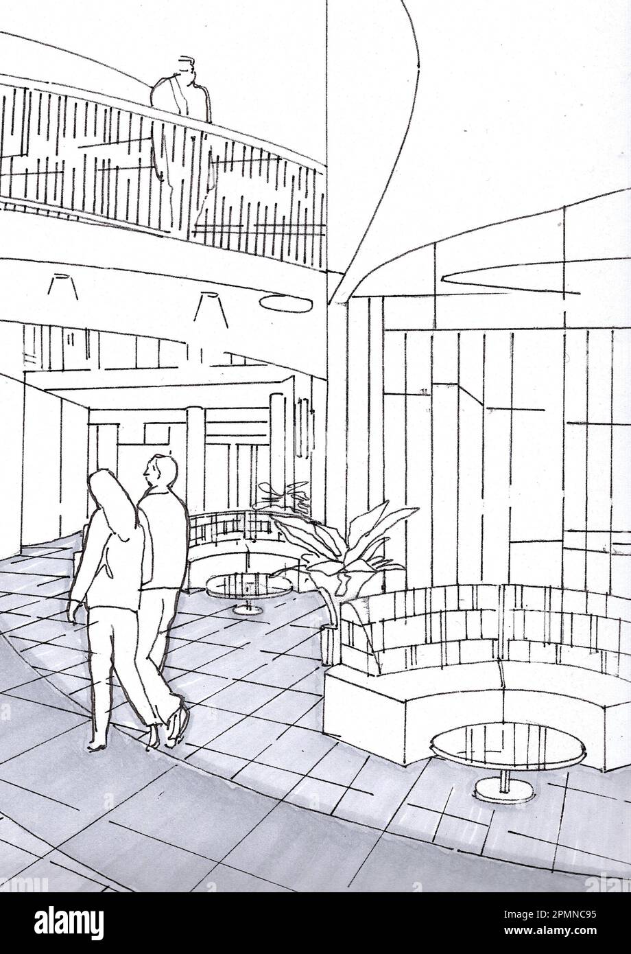 Interior detail sketch of a modern style office reception Stock Photo ...