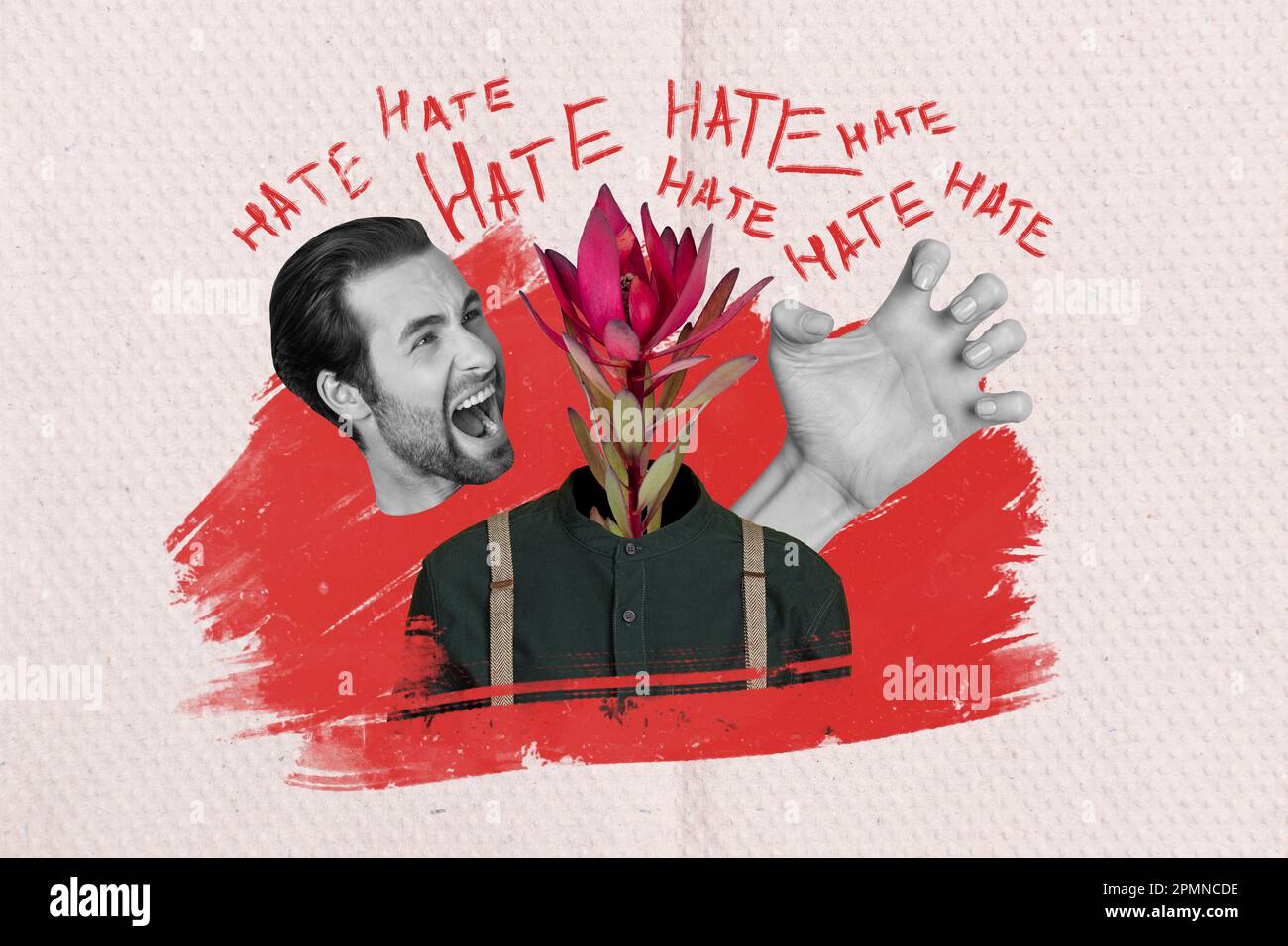 Photo collage young screaming guy suffer hate humiliation ...
