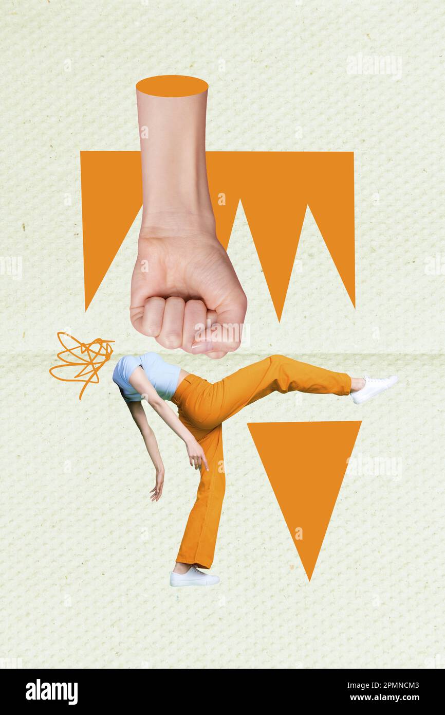 Magazine template collage of huge human fist punch kick strange ...