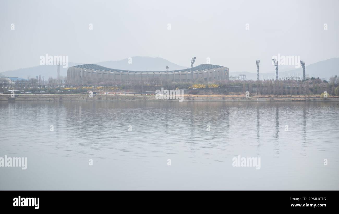 Seoul South Korea urban cityscape during yellow dust pollution on 10 ...
