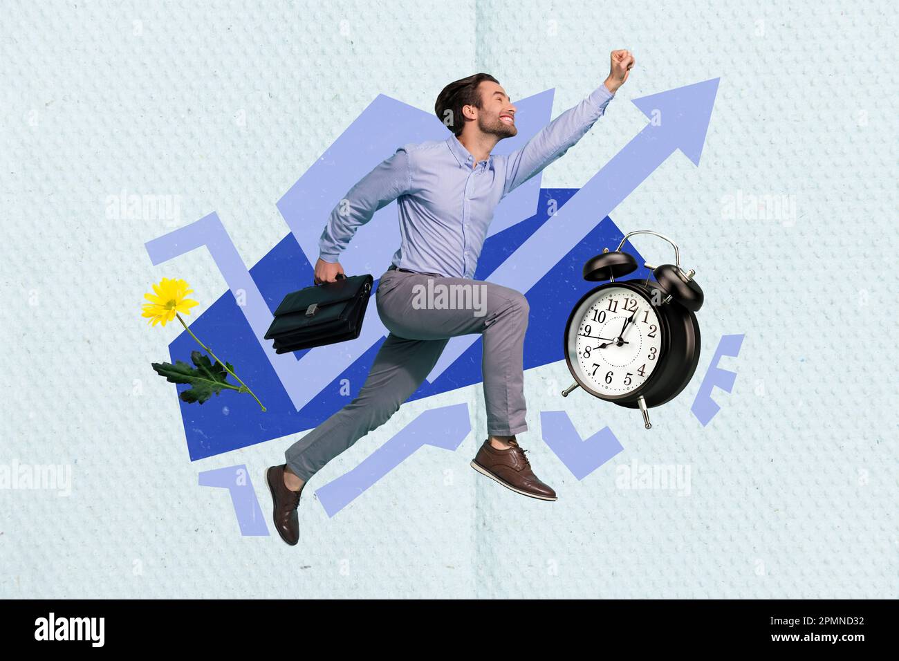 Poster banner template collage of young business person run fast late ...