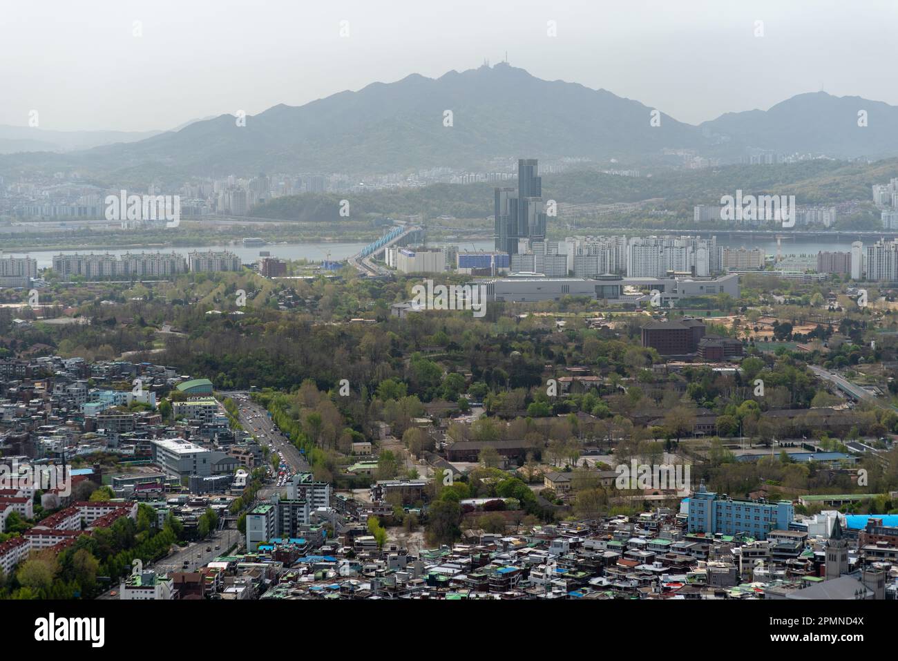 Seoul South Korea urban cityscape during yellow dust pollution on 10 ...