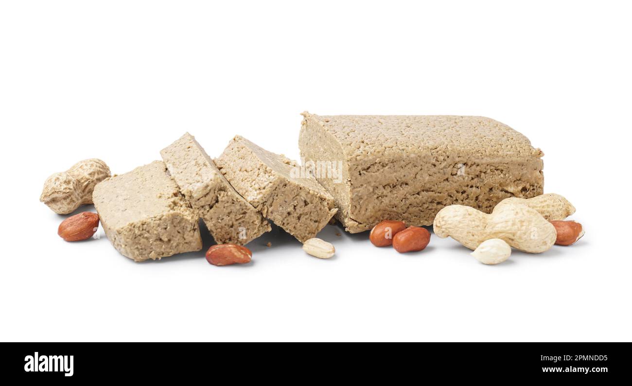 Sweet halva with peanuts on white background Stock Photo - Alamy