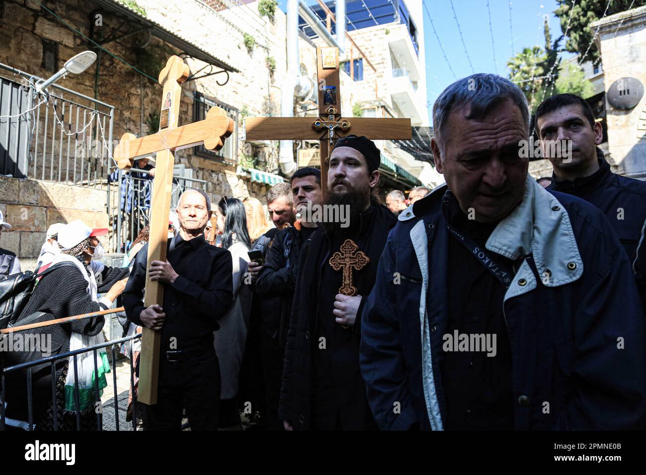 East Jerusalem, Israel. 14th Apr, 2023. Orthodox Christians carry ...
