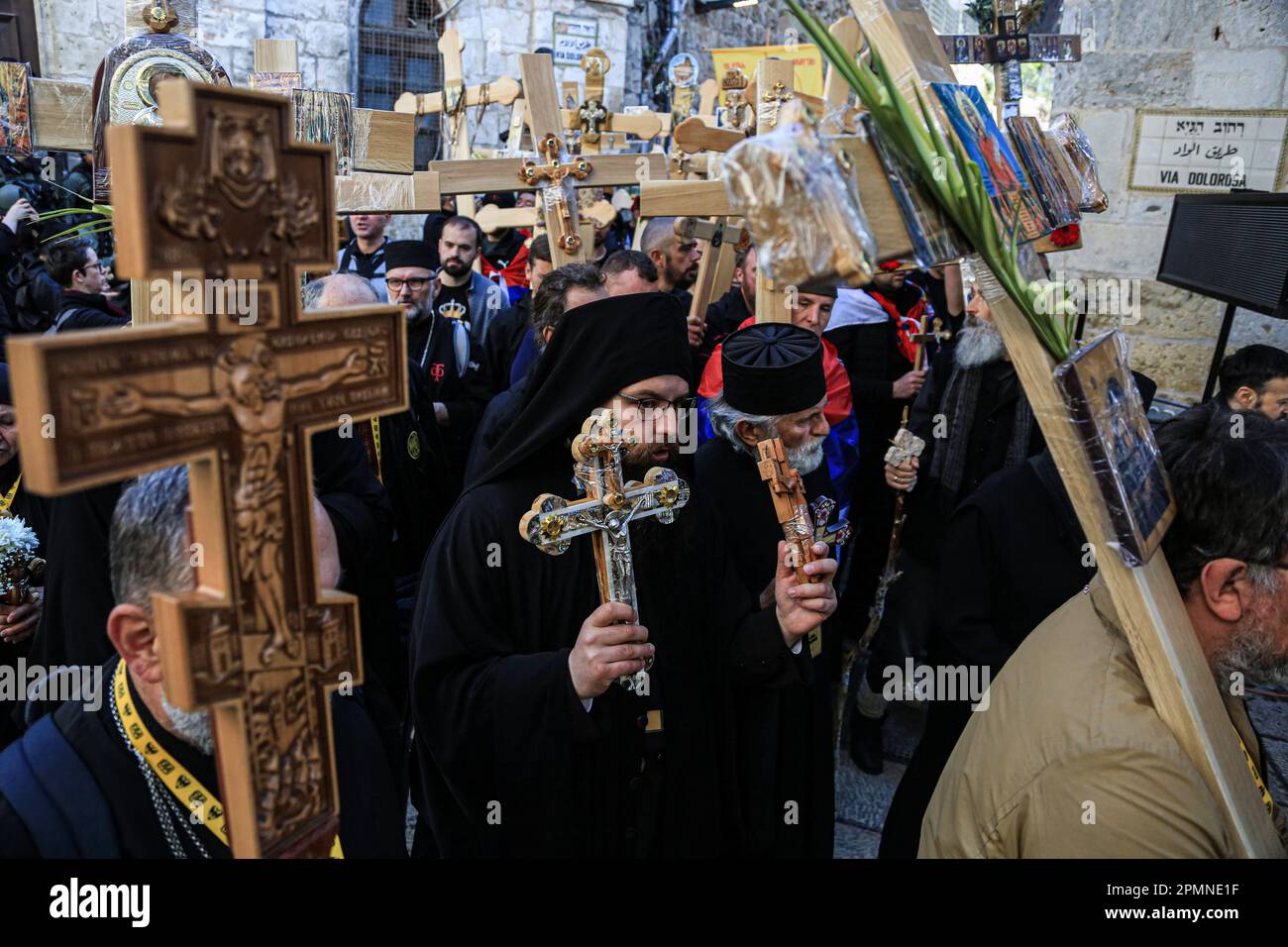 East Jerusalem, Israel. 14th Apr, 2023. Orthodox Christians carry ...