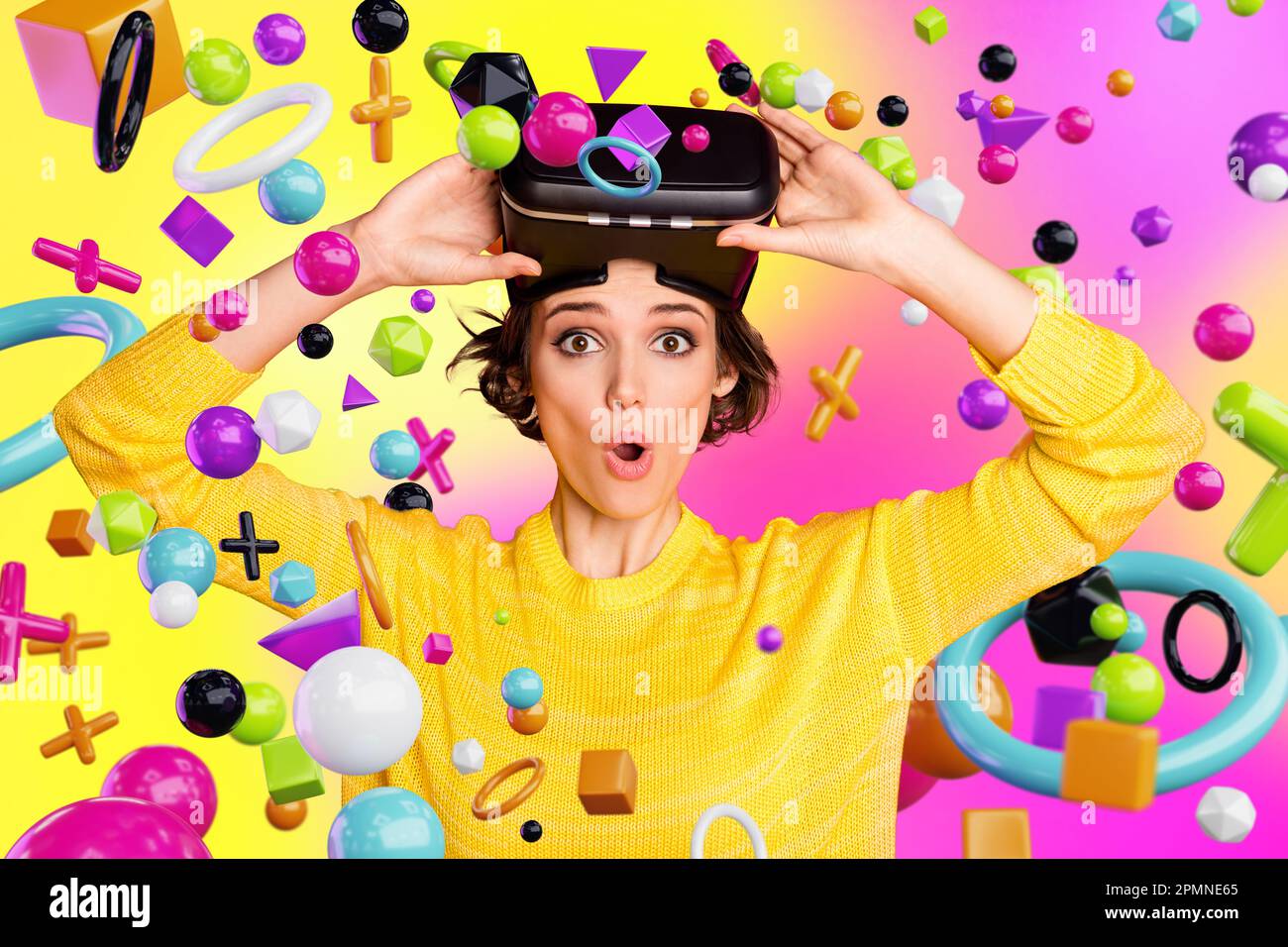 Creative abstract collage template graphics image of impressed lady ...